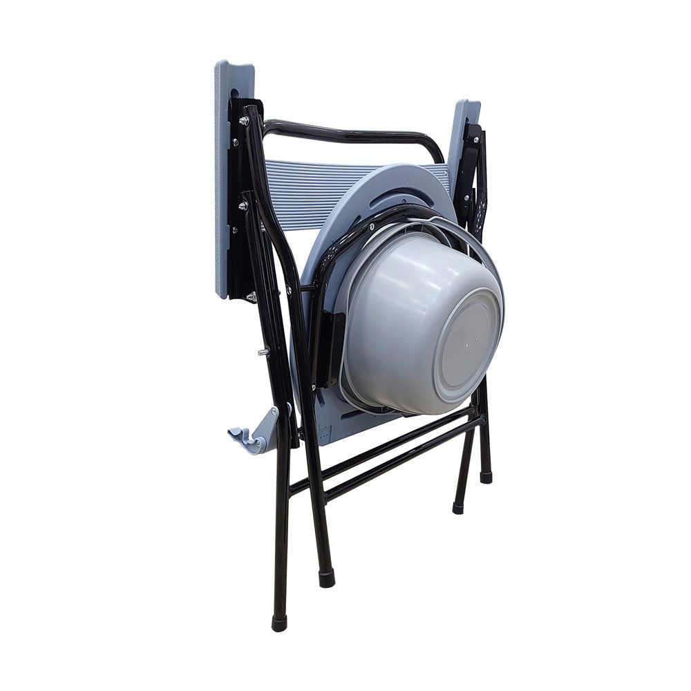 Foldable Commode with Black Frame Grey Seat & Armrest – Lifeline ...