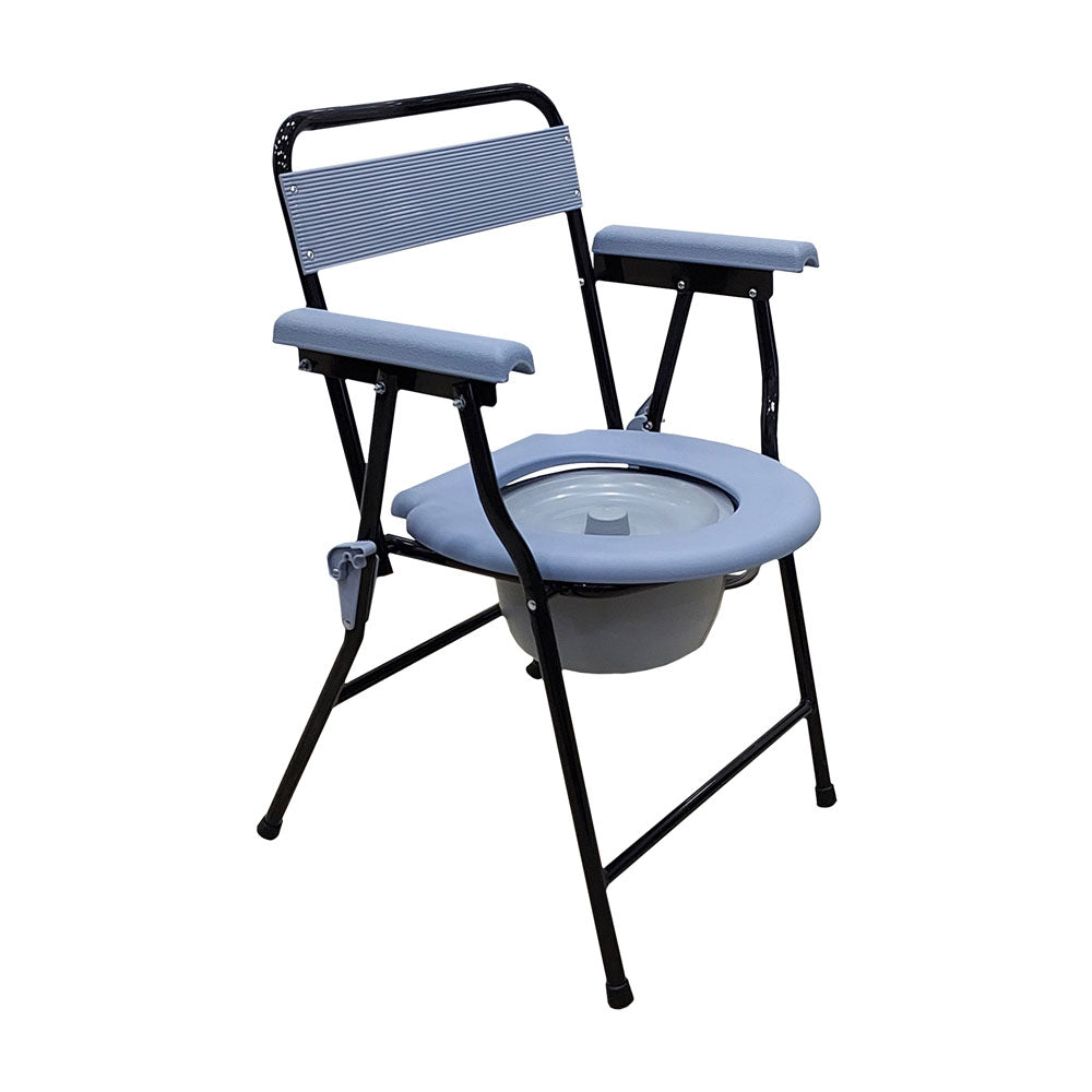 Foldable Commode with Black Frame Grey Seat & Armrest – Lifeline ...