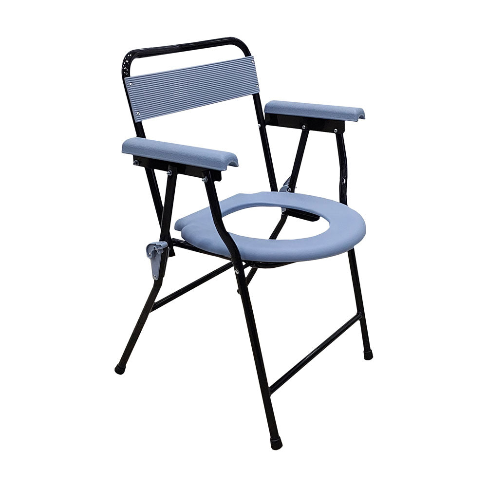 Foldable Commode with Black Frame Grey Seat & Armrest – Lifeline ...