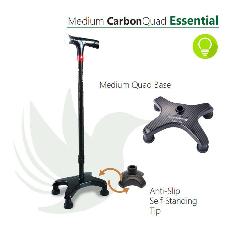 SMART Walking Stick with Medium Carbon Quad – Lifeline Corporation