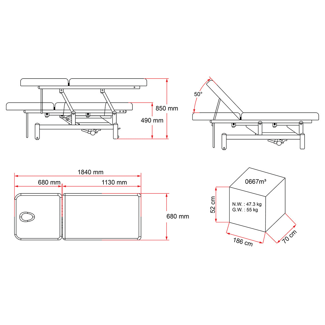 3-Section Treatment Table – Lifeline Corporation